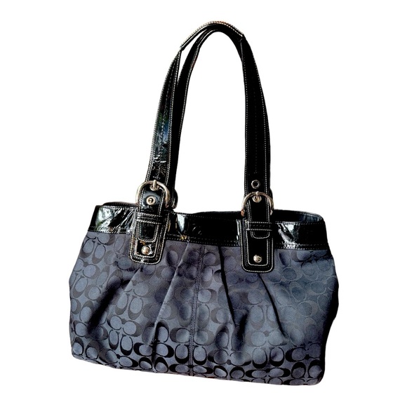 Coach | Bags | Coach Signature Black Soho Jacquard Pleated Tote Bag ...